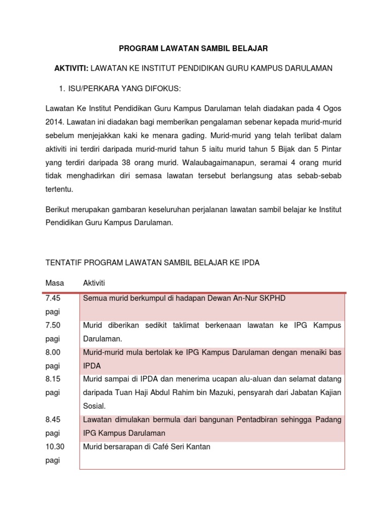 Laporan Program Lawatan Sambil Belajar | PDF