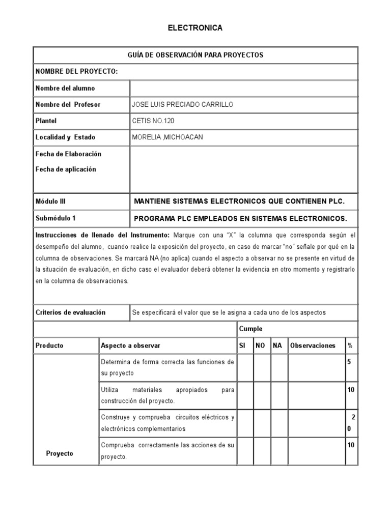 Guía de Observación para Proyectos | PDF | Métodos y materiales de ...