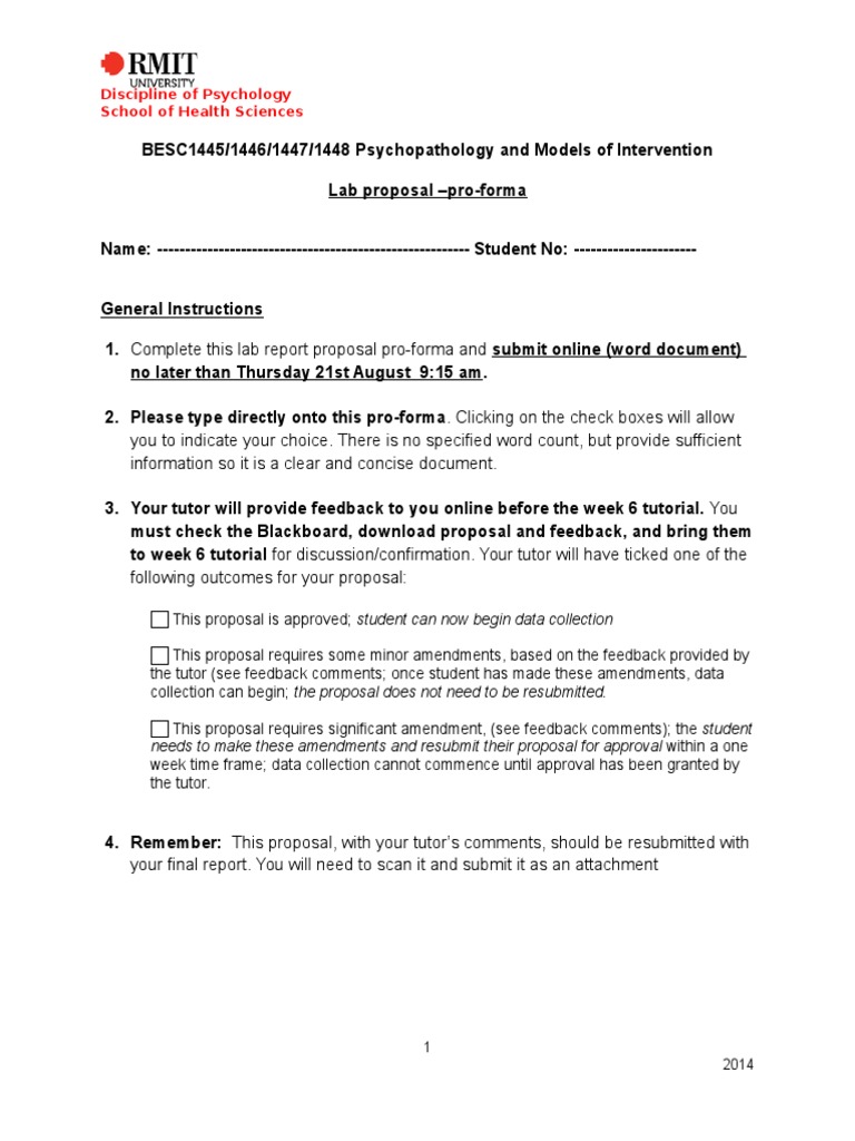 Lab Proposal Pro-Forma 2014 | Action (Philosophy) | Cognitive Science