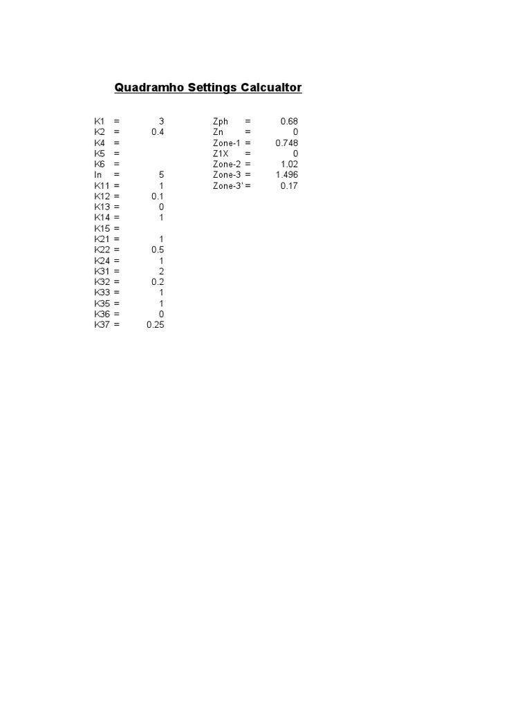 Quadramho Settings Calculator Guide | PDF