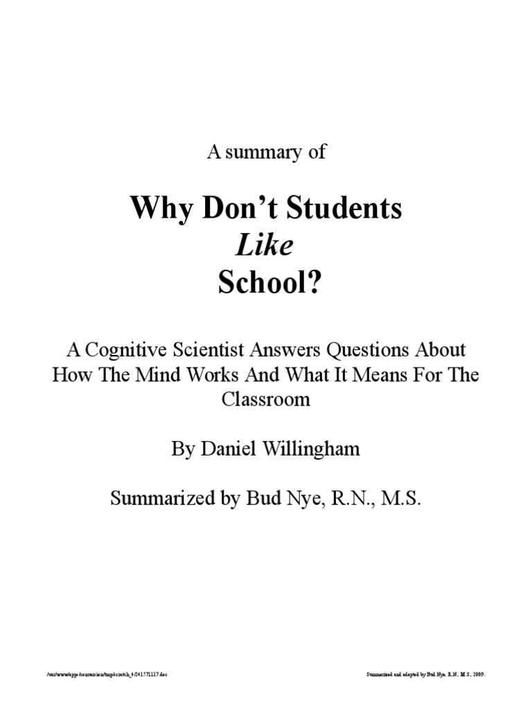 Why Students Don't Like School: A Cognitive Scientist's Insights | PDF ...