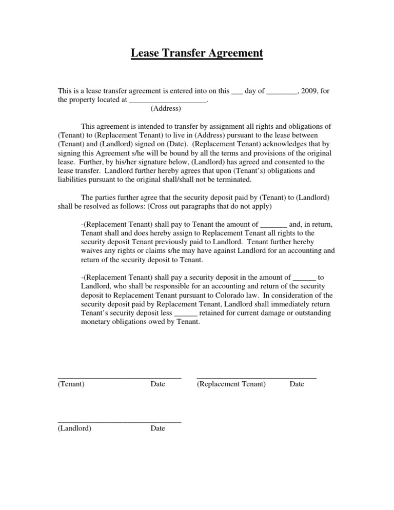 Lease Transfer Agreement Template | PDF