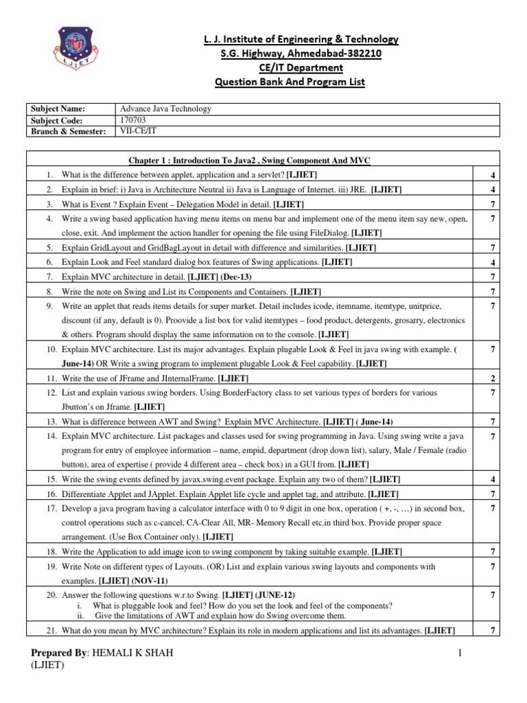 Advance Java Technology Question Bank | PDF | Java Servlet | Network Socket