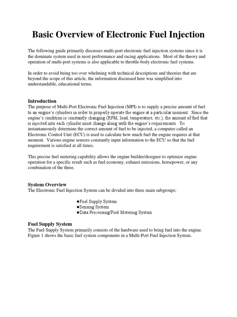 Basic Overview of Electronic Fuel Injection | PDF | Fuel Injection ...