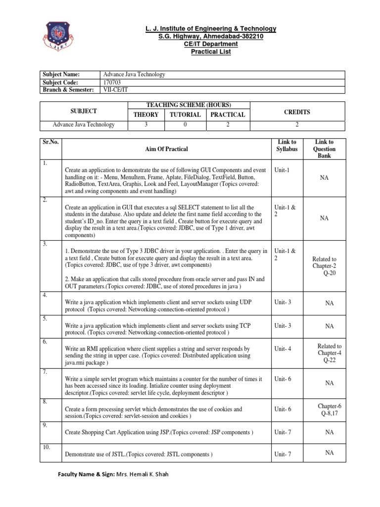 Advance Java Technology Practical List | PDF | Areas Of Computer ...