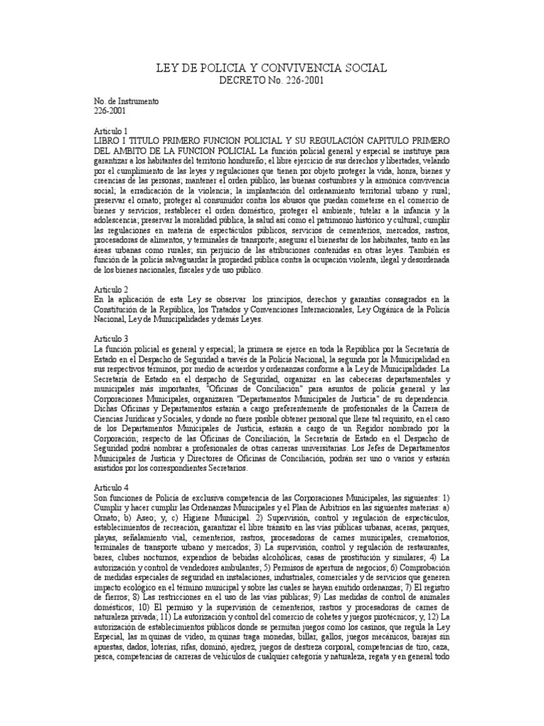 Ley De Policia Y Convivencia Social Pdf Policía Derecho Penal