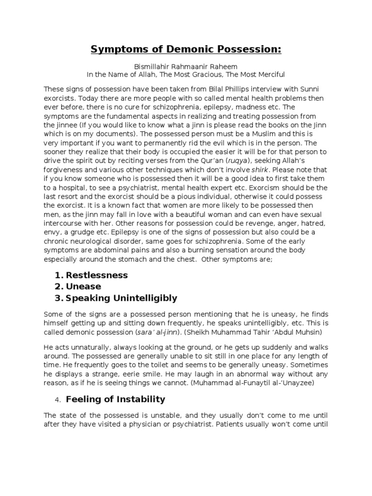Signs of Possession | PDF | Exorcism | Demonic Possession