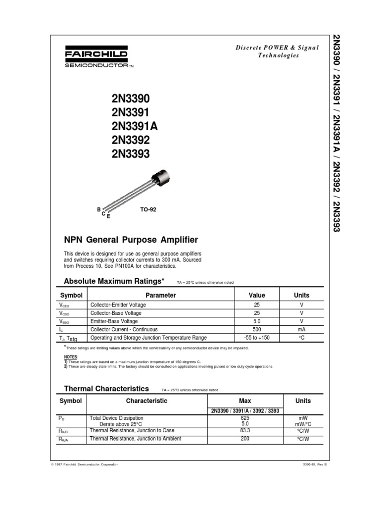 2N3390 2N3391 2N3391A 2N3392 2N3393: NPN General Purpose Amplifier ...