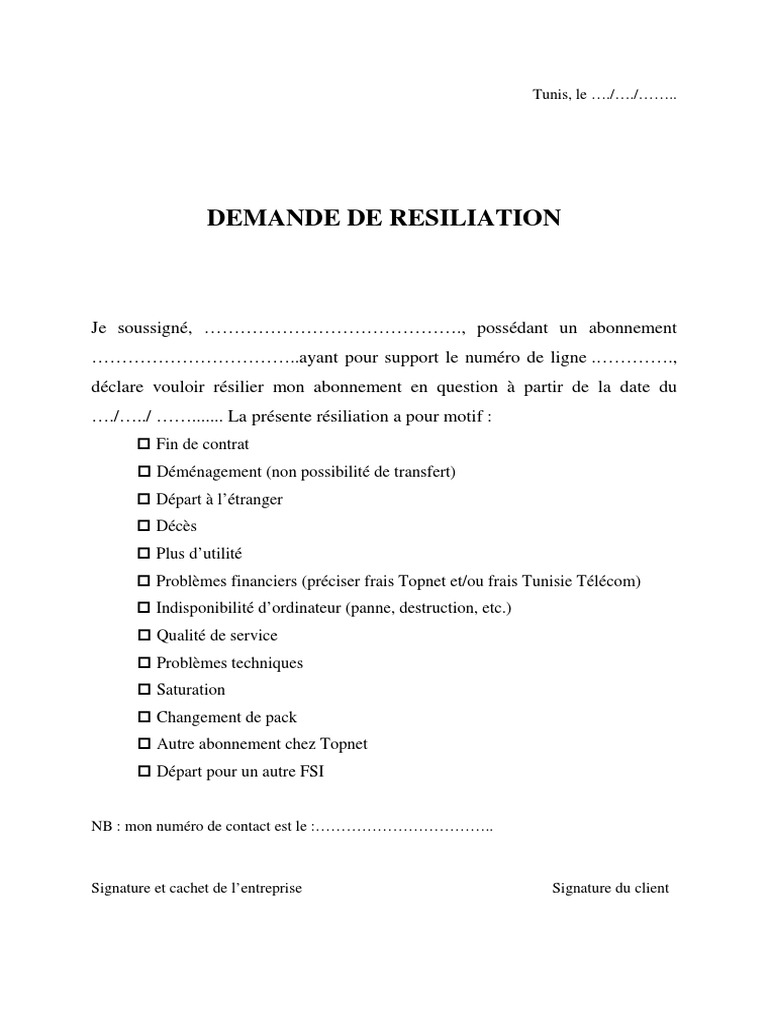 Formulaire Resiliation | PDF
