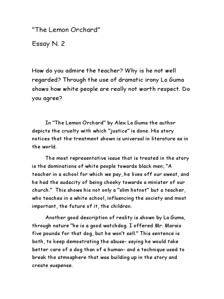 The Lemon Orchard Essay 1 | PDF | Mystery, Thriller & Crime Fiction