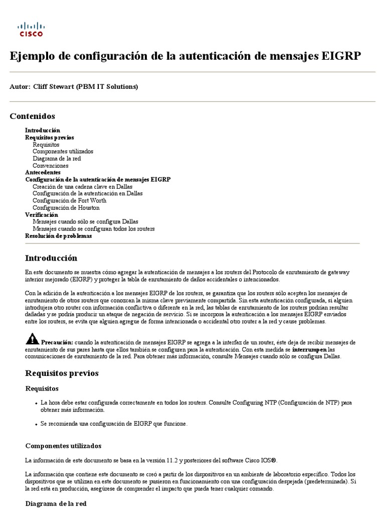 Eigrp Authentication | PDF | Enrutador (Computación) | Autenticación