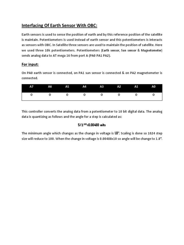 Interfacing Earth Sensors with an On-Board Computer to Maintain ...