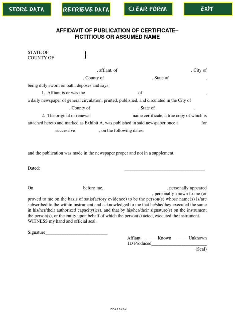 Affidavit of Publication of Certificate - Fictitious or Assumed Name | PDF