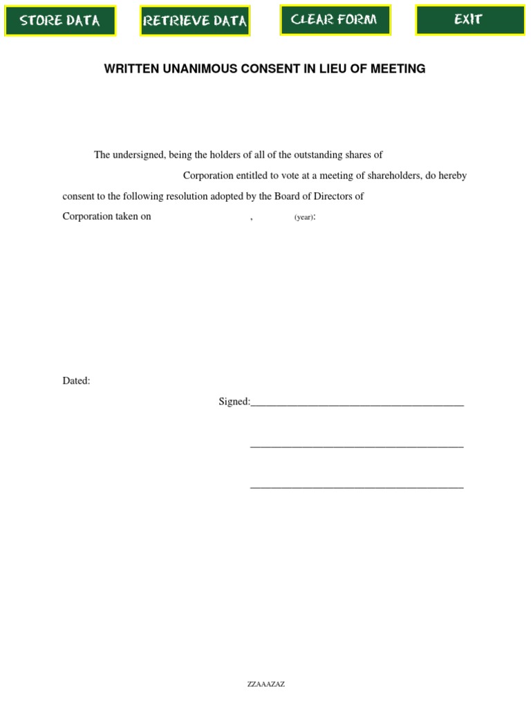Written Unanimous Consent in Lieu of Meeting: (Year) | PDF