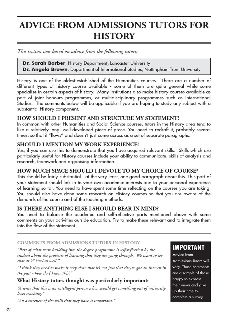 Admissions Tips for History Applicants | PDF | Tutor | Humanities