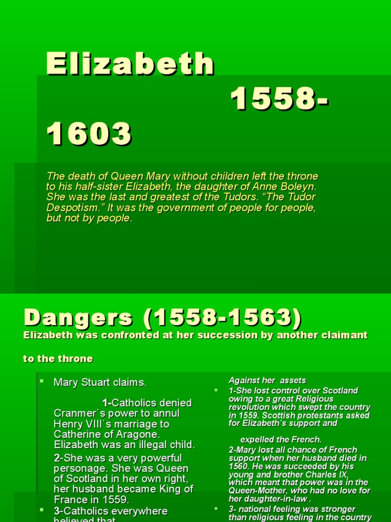 Elizabeth's Reign and Challenges (1558-1603) | PDF | Elizabeth I Of ...