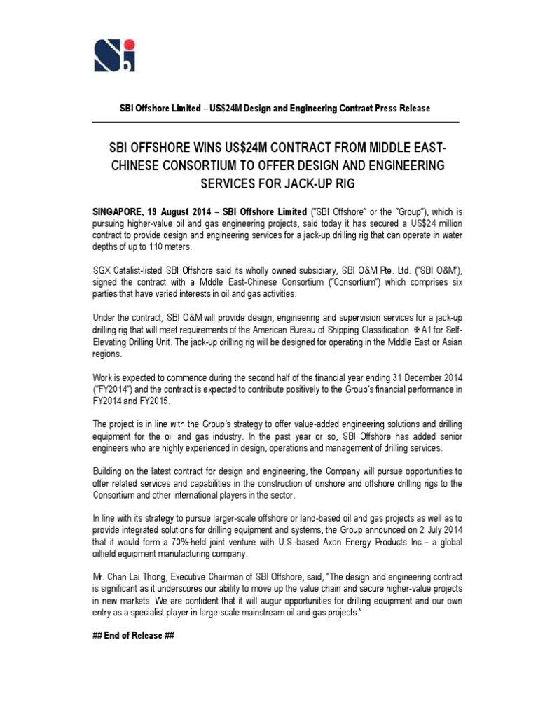 SBI Offshore Secures $24M Rig Contract | PDF | Offshore Drilling ...