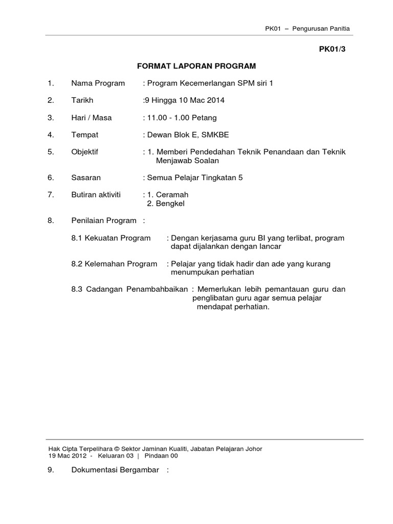Format Laporan Program SPSK | PDF