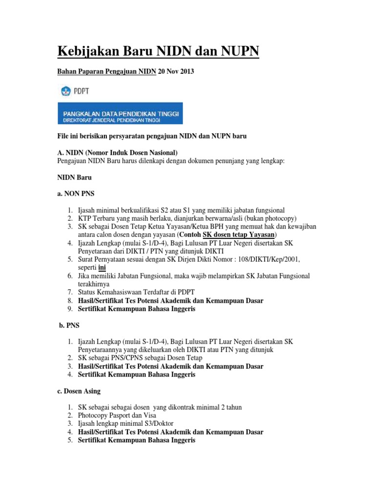 Kebijakan Baru NIDN Dan NUPN | PDF