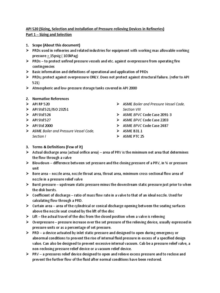 API 520 Guide for Sizing and Selecting Pressure Relief Devices | PDF ...