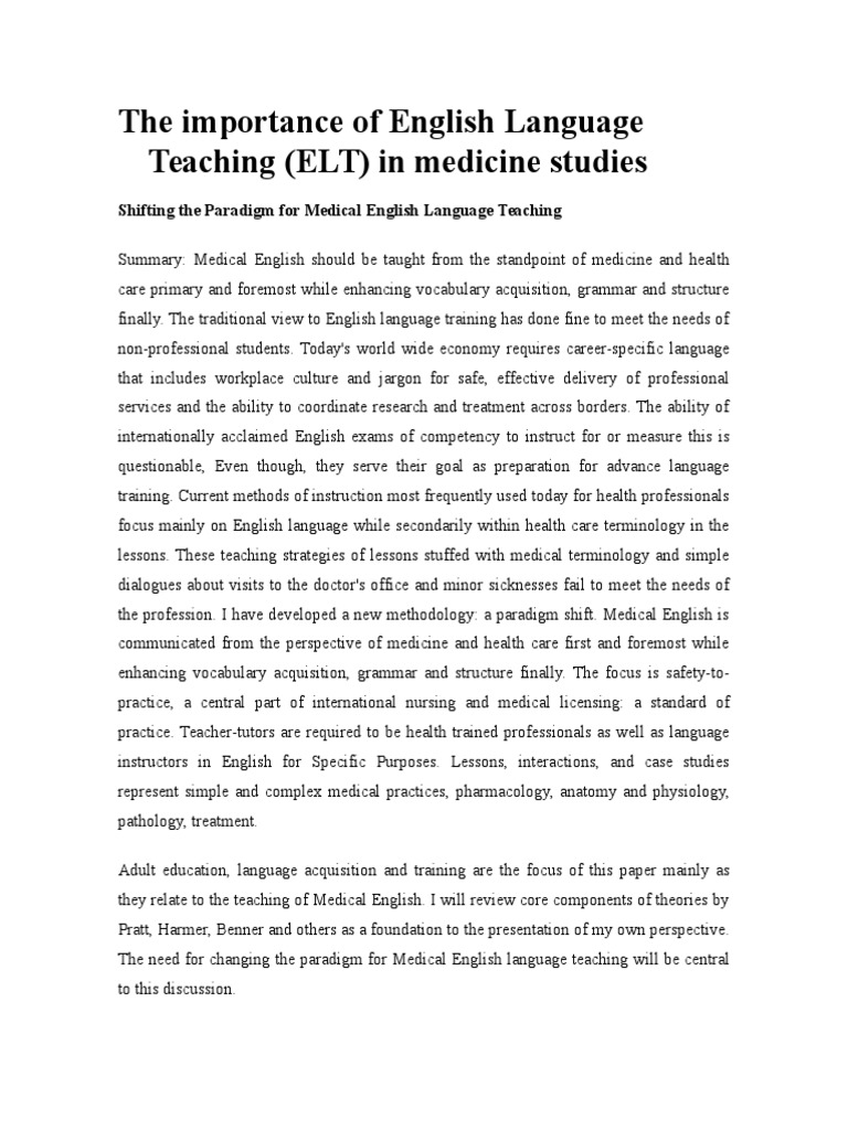 Changing The Paradigm For Medical English Language Teaching | PDF ...