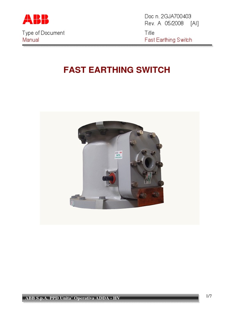 2GJA700403 Fast Earthing Switch | PDF | Switch | Power (Physics)