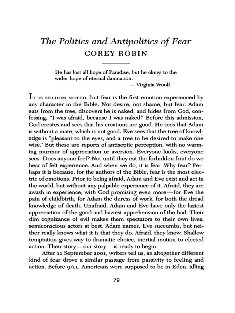 Corey Robin The Politics and Antipolitics of Fear 1 | PDF | Mc ...
