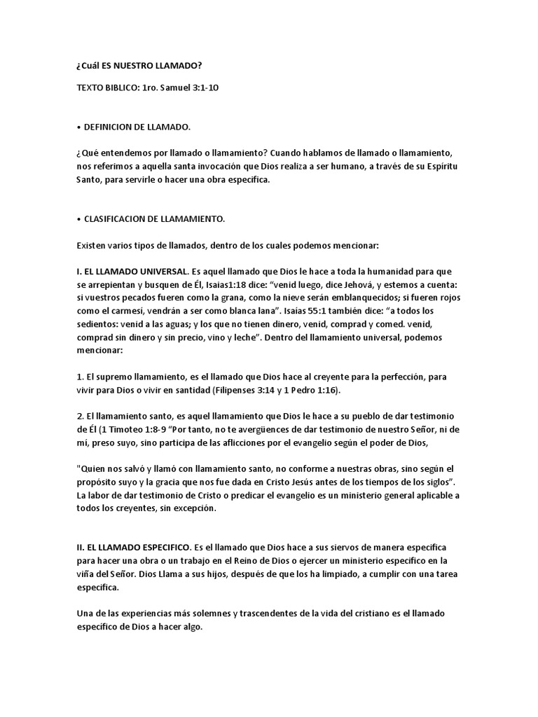 Tipos y Características del Llamado de Dios | PDF | Dios | Cristo (título)