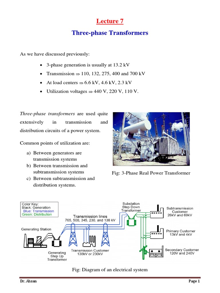 Lecture 7 Three-Phase Transformers | PDF | Transformer | Electric Power Transmission
