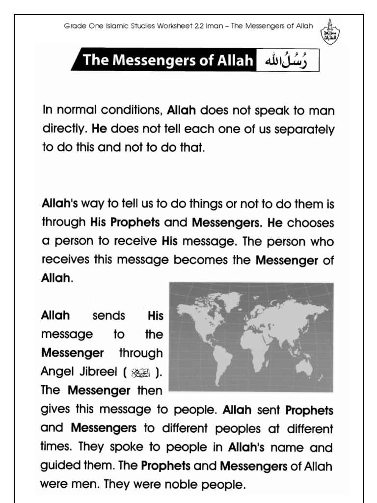 Islamic Studies Worksheet 2.2 Iman - The Messengers of Allah