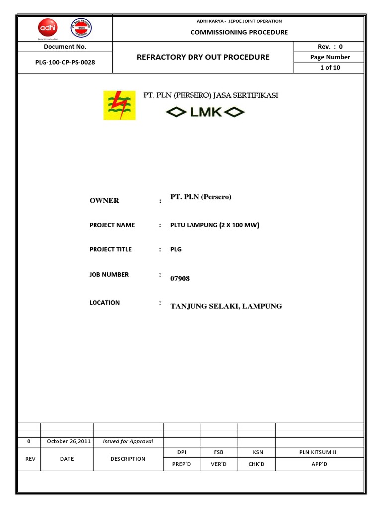 Refractory Dry Out RDO Procedure | PDF | Thermocouple | Safety