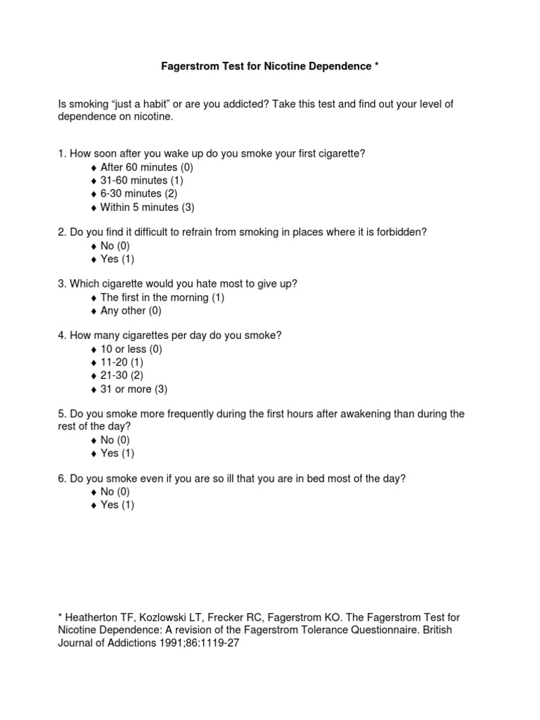 Fagerstrom Nicotine Dependence Test | PDF