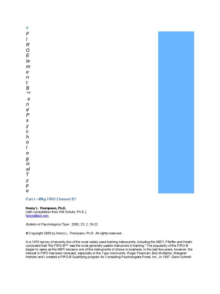 FIRO Element B Interpretation | PDF | Extraversion And Introversion ...