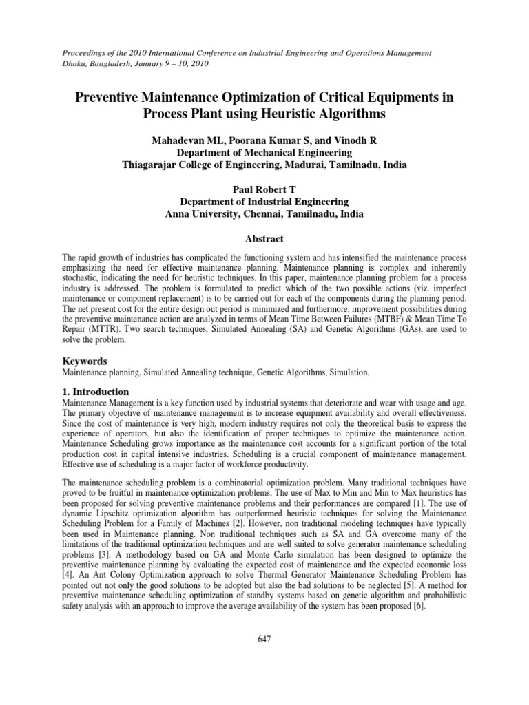 Preventive Maintenance Optimization of Critical Equipments in Process ...