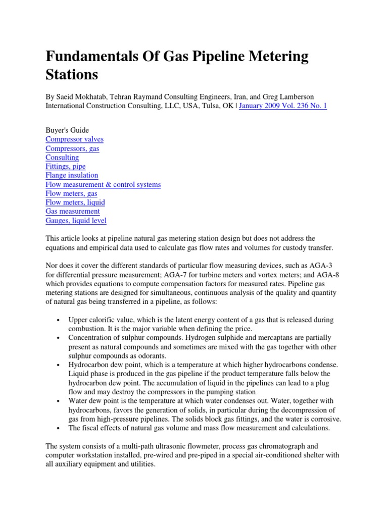 Design Considerations and Equipment for Natural Gas Pipeline Metering ...