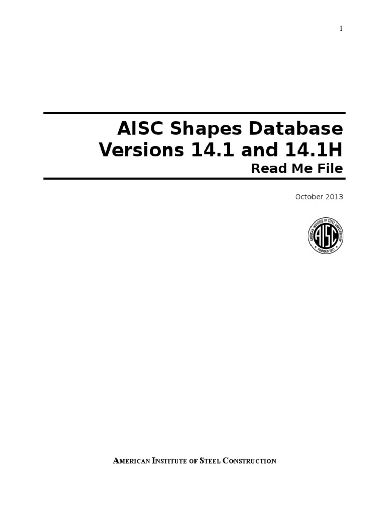 AISC Shapes Database Versions 14.1 and 14.1H Read Me File | PDF | Steel ...
