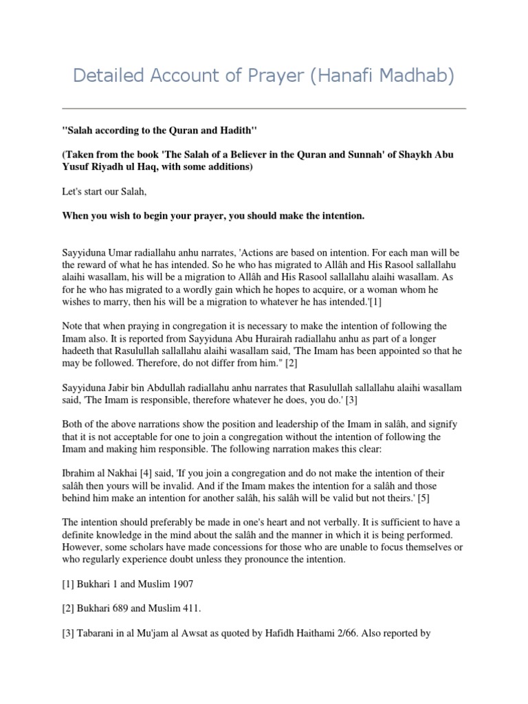 Hanafi Prayer Guidelines and Practices | PDF | Hadith | Ali
