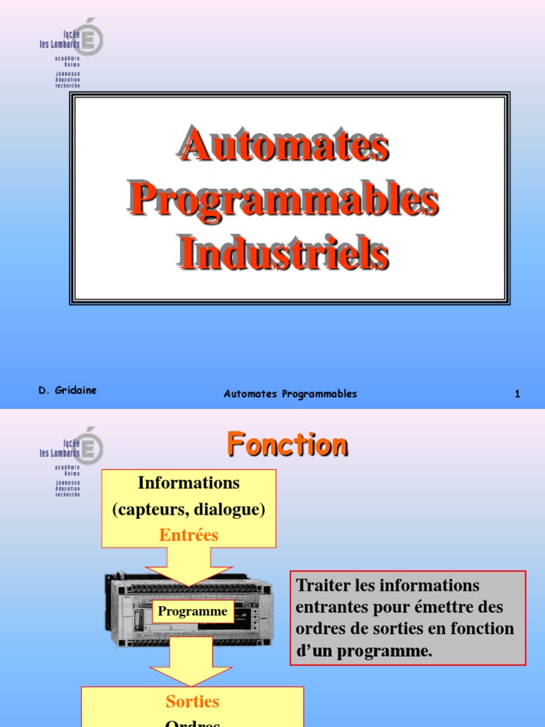 01 Cours Automate Pdf Automate Programmable Industriel Entrée Sortie