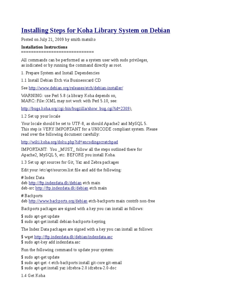 Installing Steps For Koha Library System On Debian: Installation ...