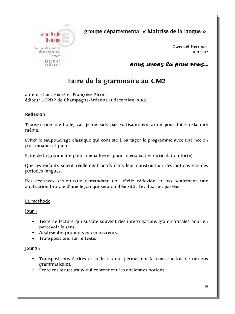 Faire de La Grammaire Au Cm2 | PDF | Arts du langage et discipline ...