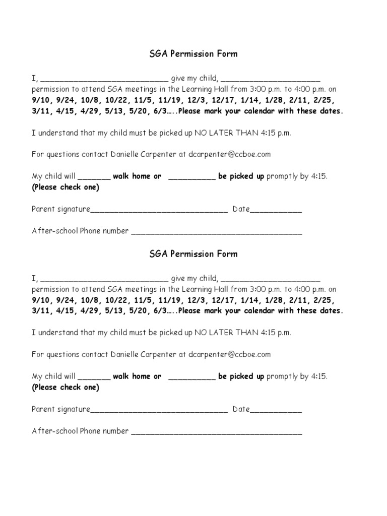 SGA Meeting Permission Form | PDF