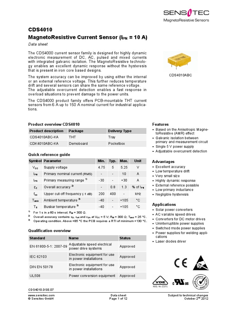 Datasheet Sensitec CDS4010 DSE 07 | PDF | Power Supply | Manufactured Goods