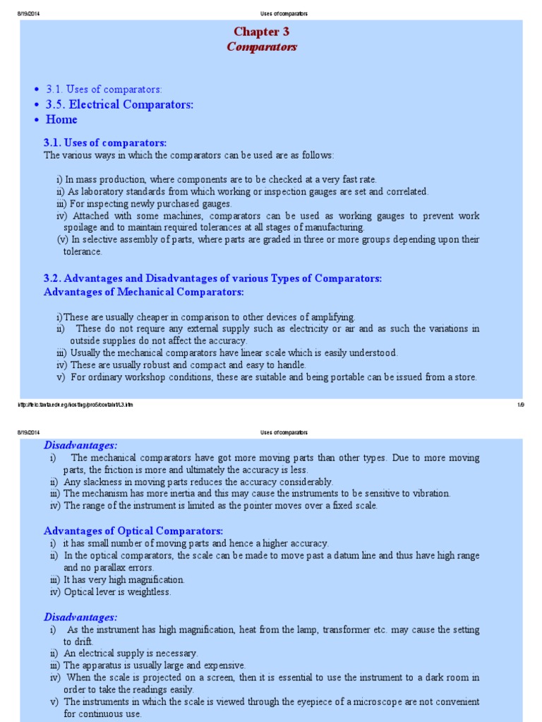 Uses of Comparators | PDF | Optics | Weighing Scale