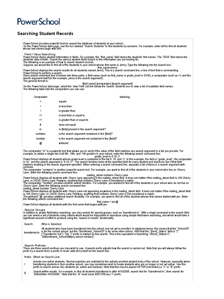 Searching Student Records in PowerSchool | PDF | Command Line Interface ...