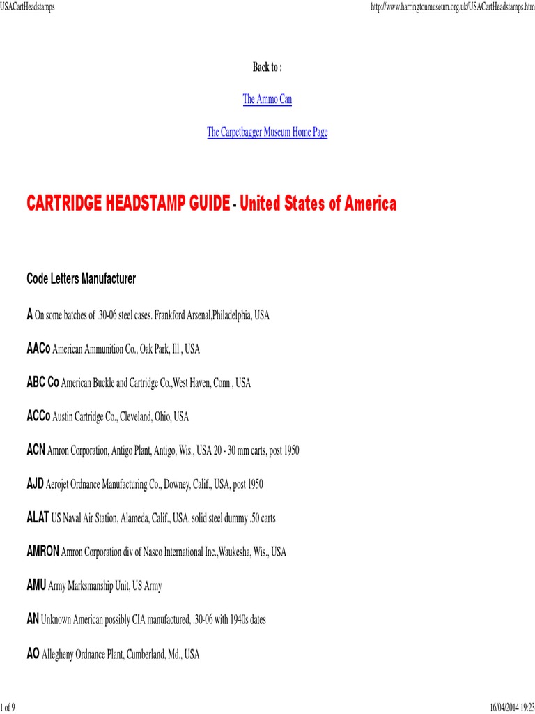 Ammunition USA ID Guide Headstamps | Ammunition | Cartridge (Firearms)