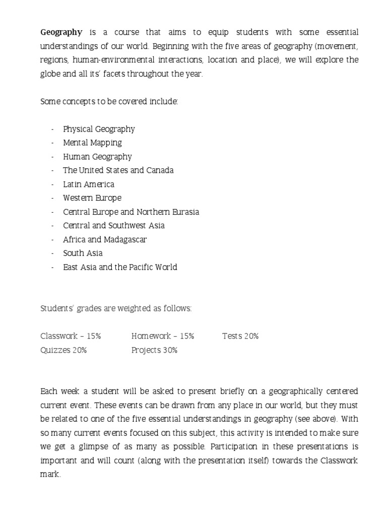 Geography Course Outline | PDF | Science & Mathematics