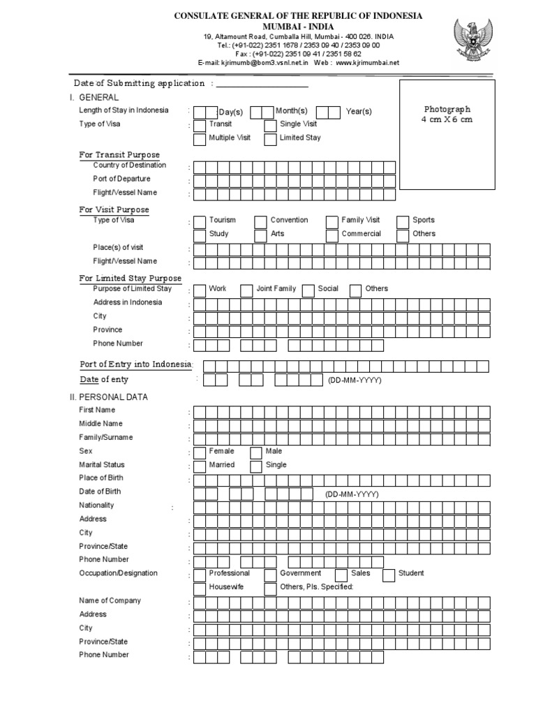 Indonesia Visa Form | PDF | Passport | Travel Visa