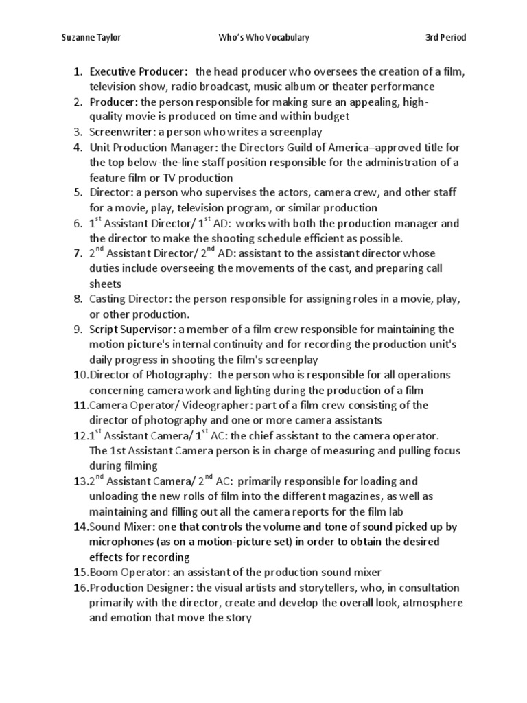 Vocabulary | PDF | Film Director | Filmmaking