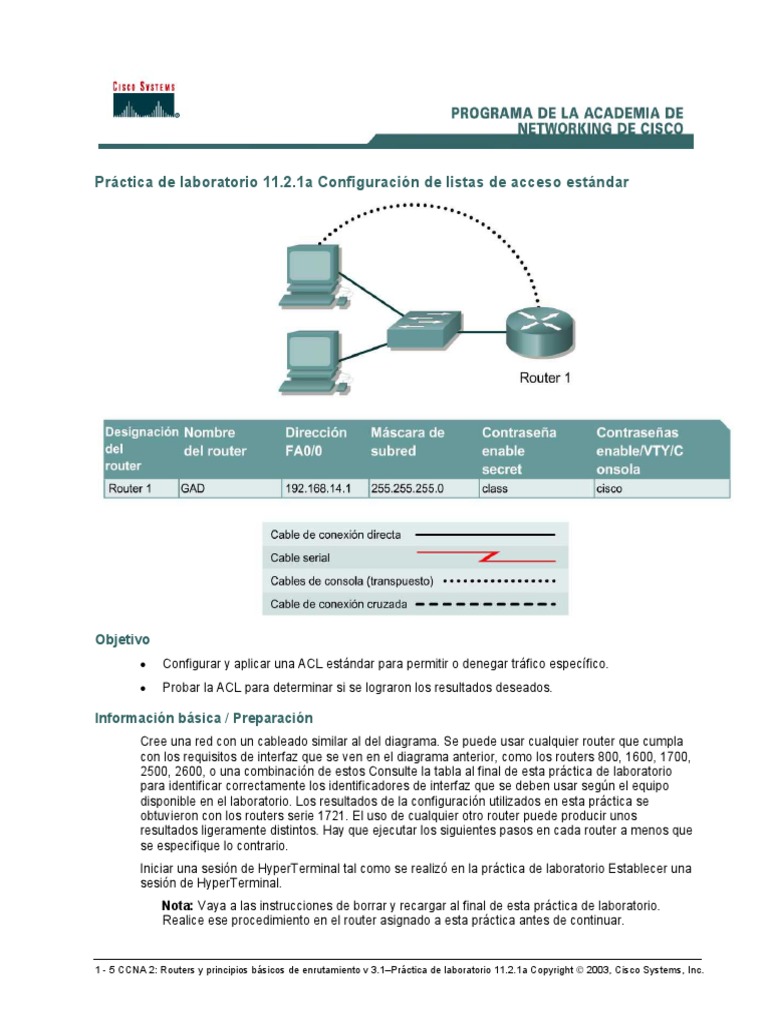 CCNA2 Lab 11 2 1a Es | PDF | Enrutador (Computación) | Dirección IP