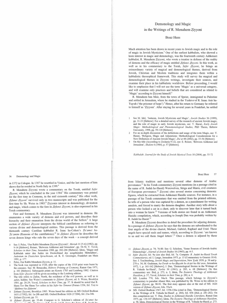 Boaz Huss, Demenolgoy and Magic in The Writing of Menahcem Zioni | PDF